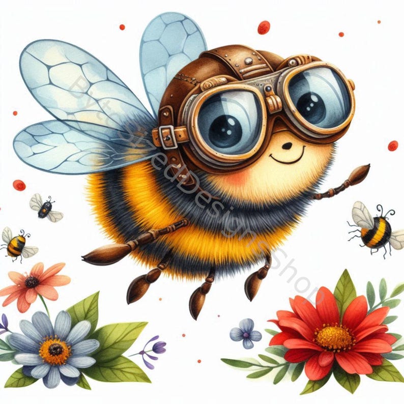 Quirky Bee Clip Art Set 10 High Res Watercolor Jpgs for Junk Journaling, Scrapbooking, Card ...