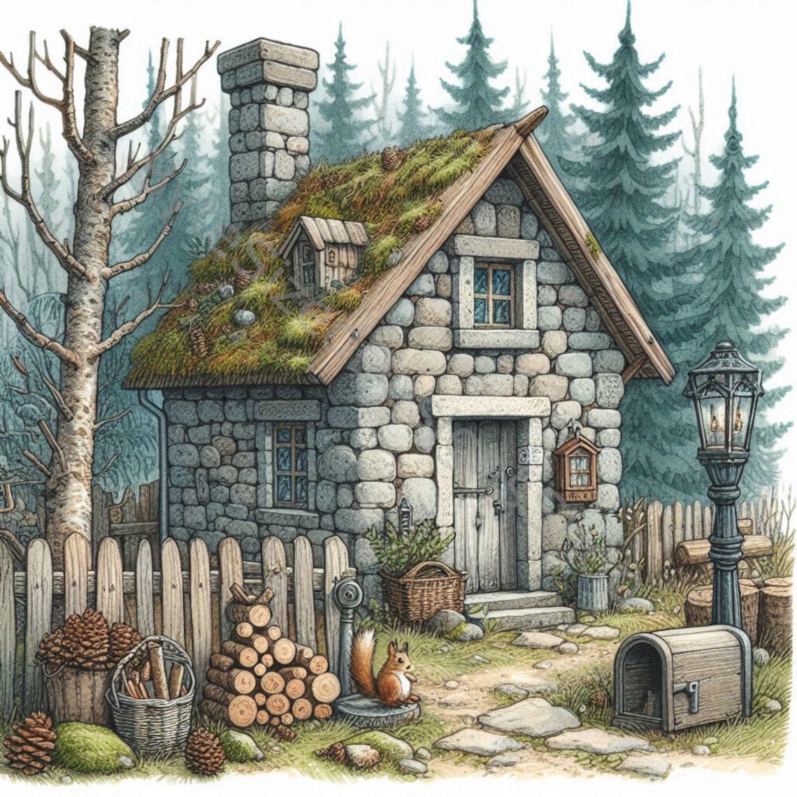 Enchanted Stone Cottage Clip Art: Watercolor House Set (digital ...