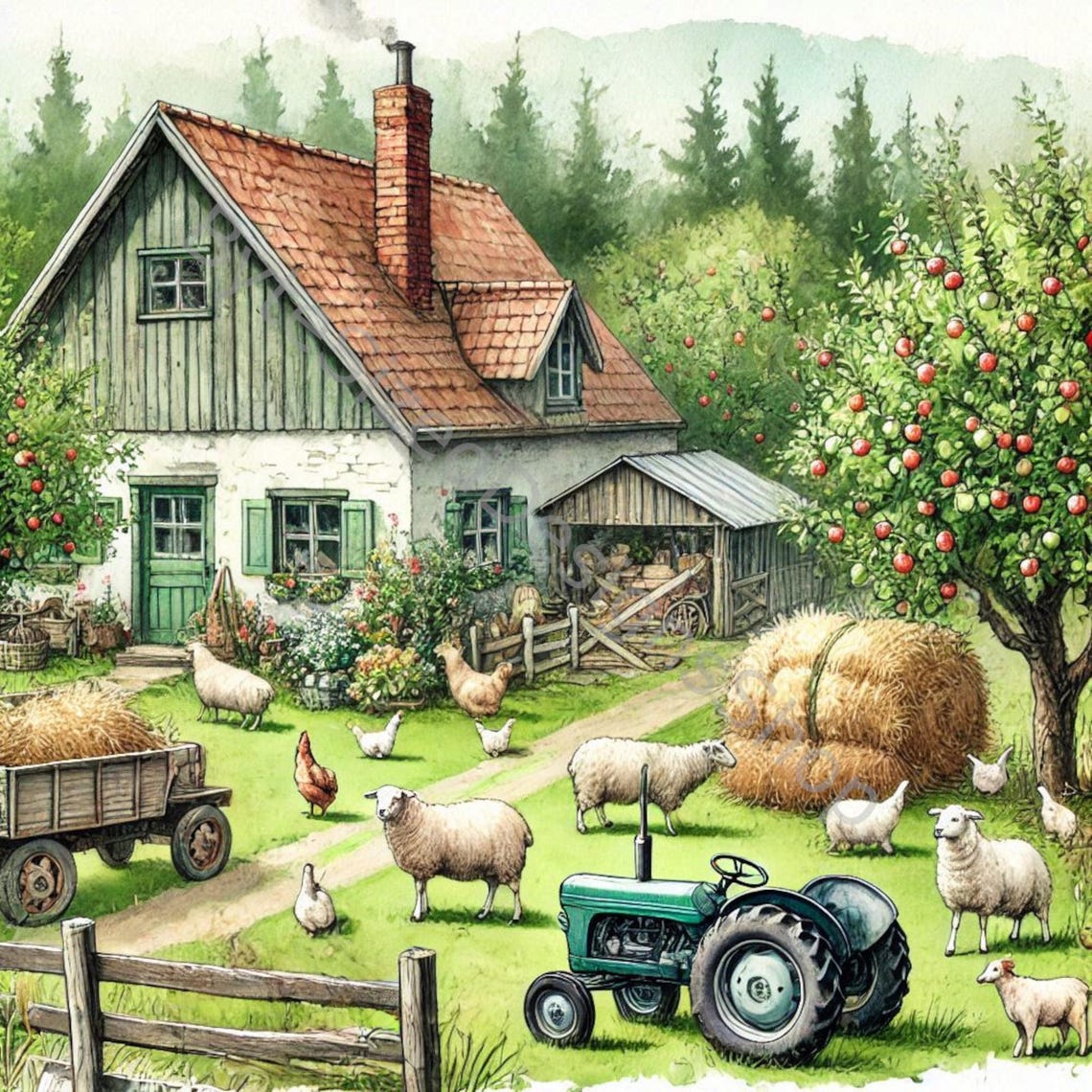 Watercolor Farm Clip Art Set: Countryside Scenes (digital Download) - Etsy