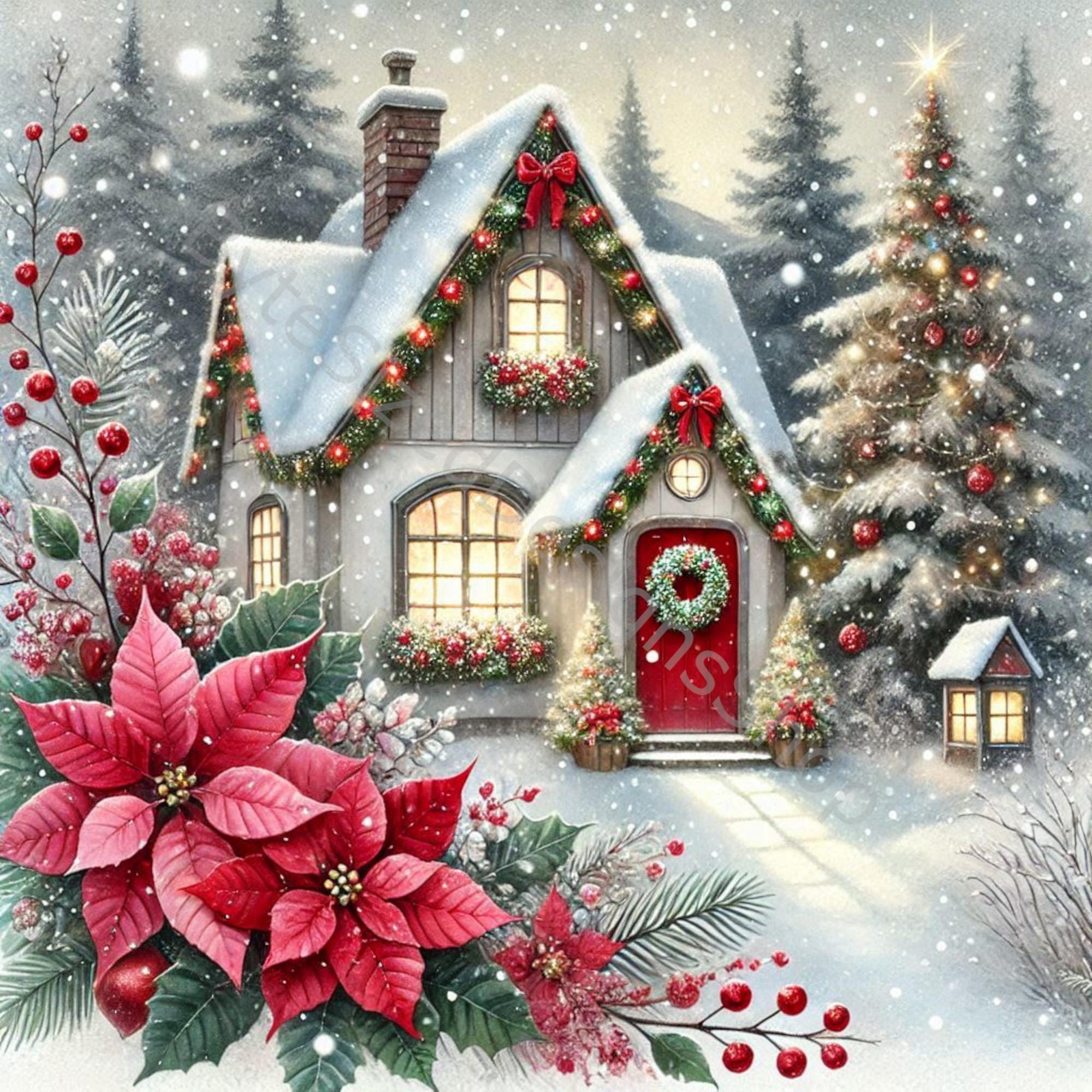 Watercolor Christmas House Clip Art: Holiday Scrapbooking (digital ...