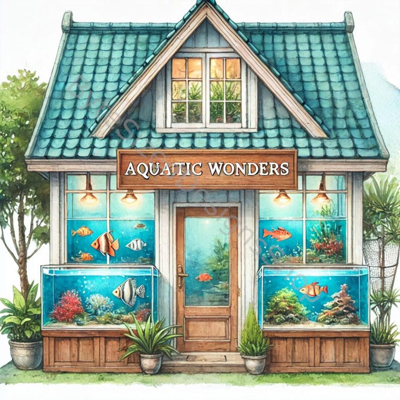 Watercolor Aquarium Shop Clip Art: High-res Jpgs (digital Download) - Etsy