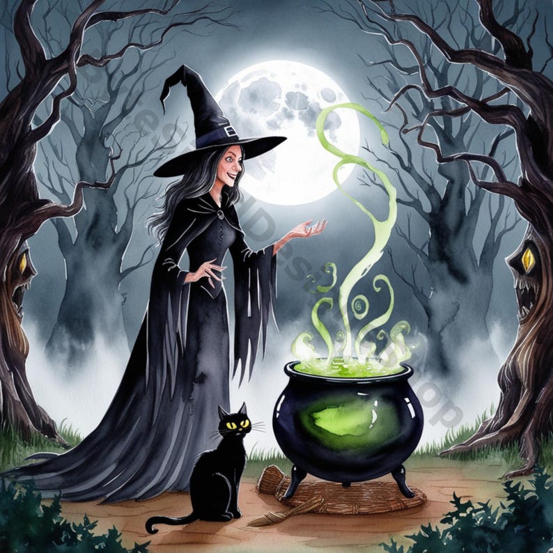 Watercolor Halloween Clip Art: Spooky Night Scene (digital Download) - Etsy