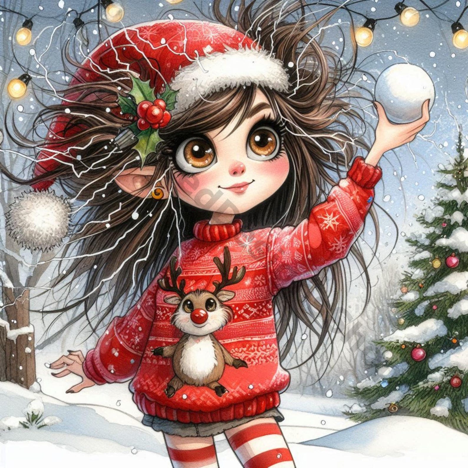 Christmas Girl Clip Art: Watercolor JPG Set (digital Download) - Etsy