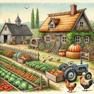 Watercolor Farm Clip Art Set: Countryside Scenes (digital Download) - Etsy
