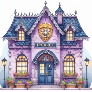 Watercolor Police Station Clip Art: High-res Jpgs (digital Download) - Etsy