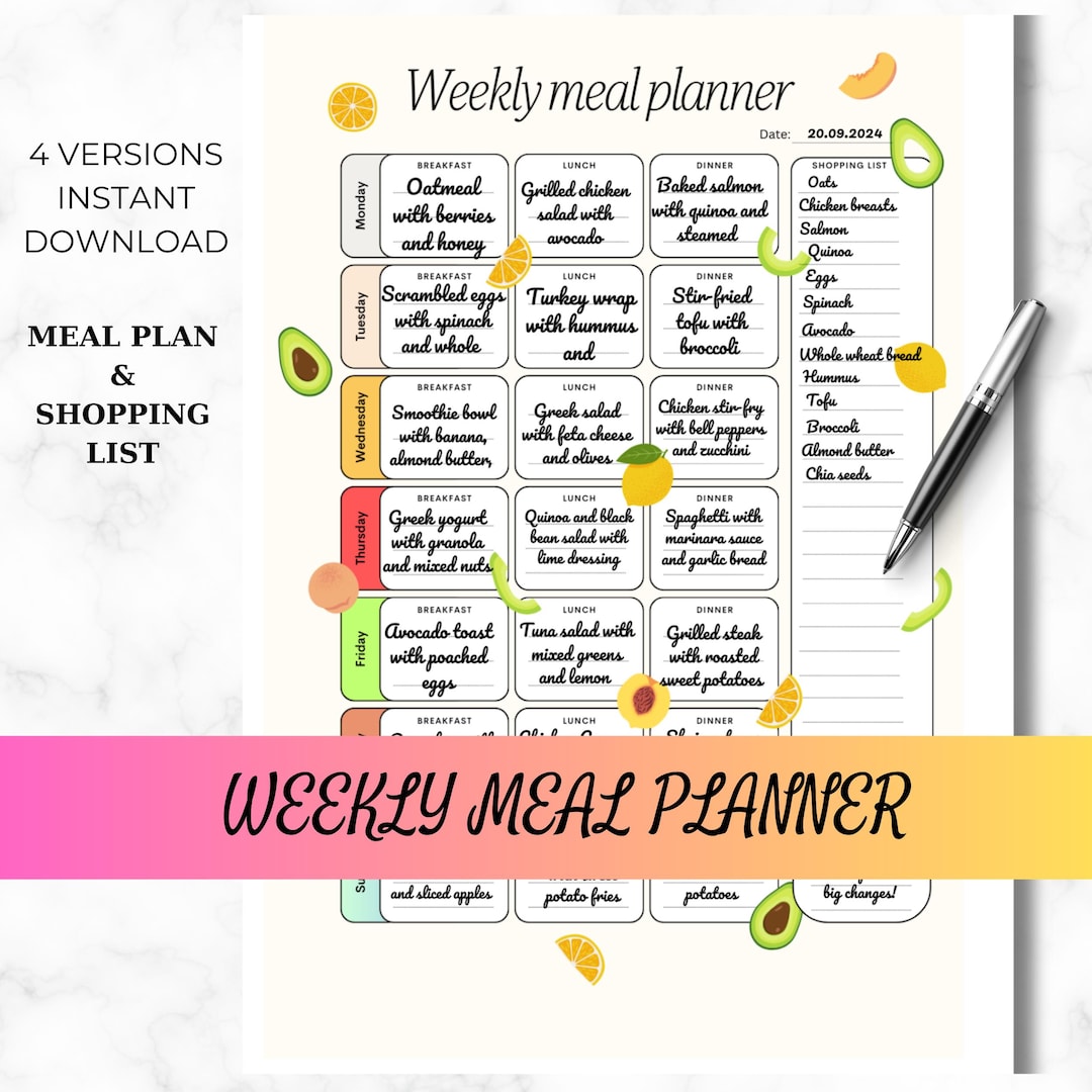 Printable & Digital Weekly Meal Planner | Editable Meal Planning ...