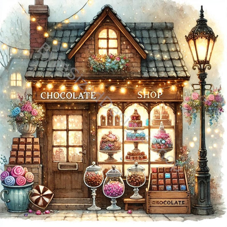 Chocolate Shop Clip Art: Watercolor Junk Journal Images (digital ...