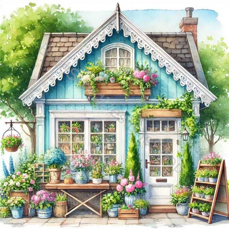 Watercolor Garden Shop Clip Art: High-res Jpgs (digital Download) - Etsy