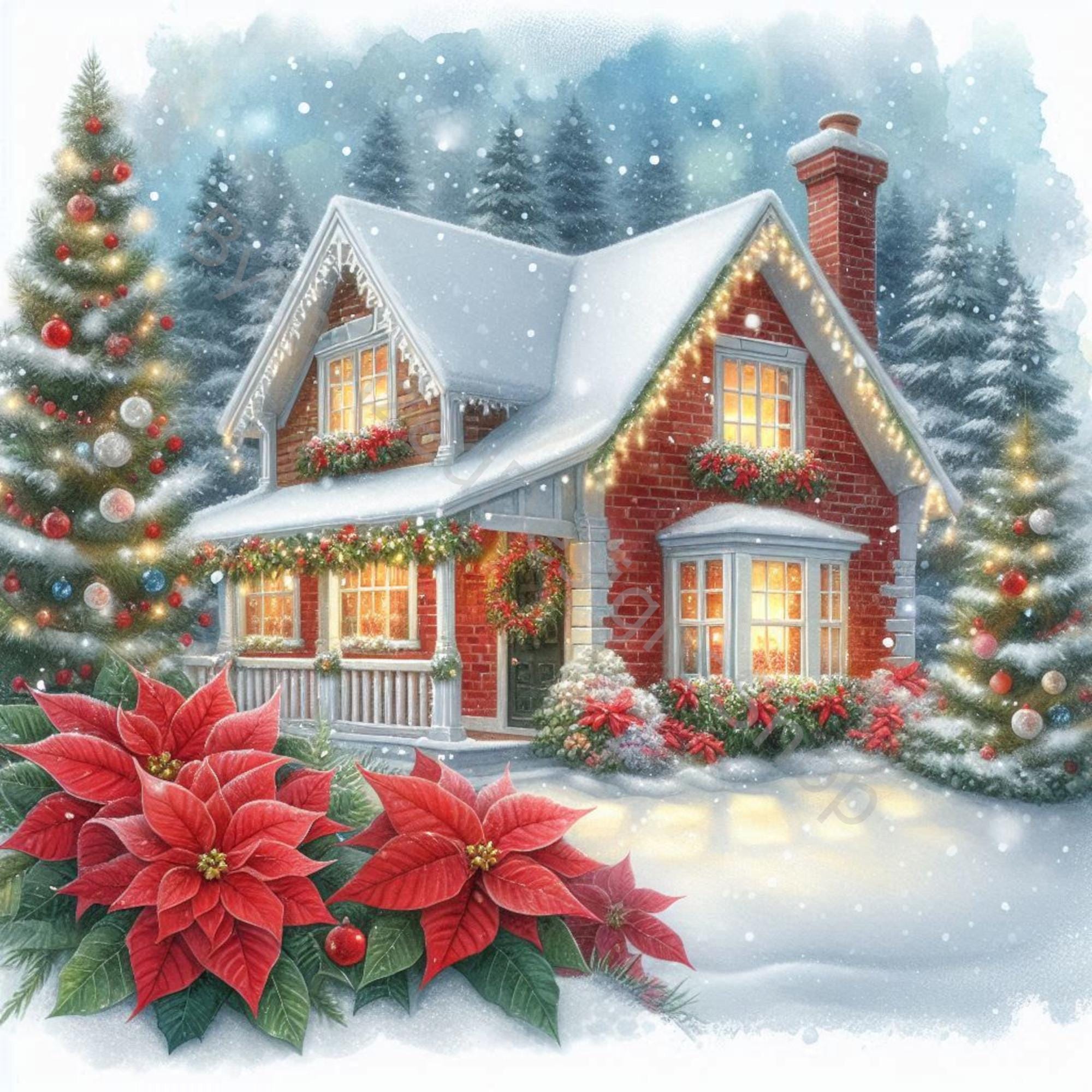 Watercolor Christmas House Clip Art: Holiday Scrapbooking (digital ...