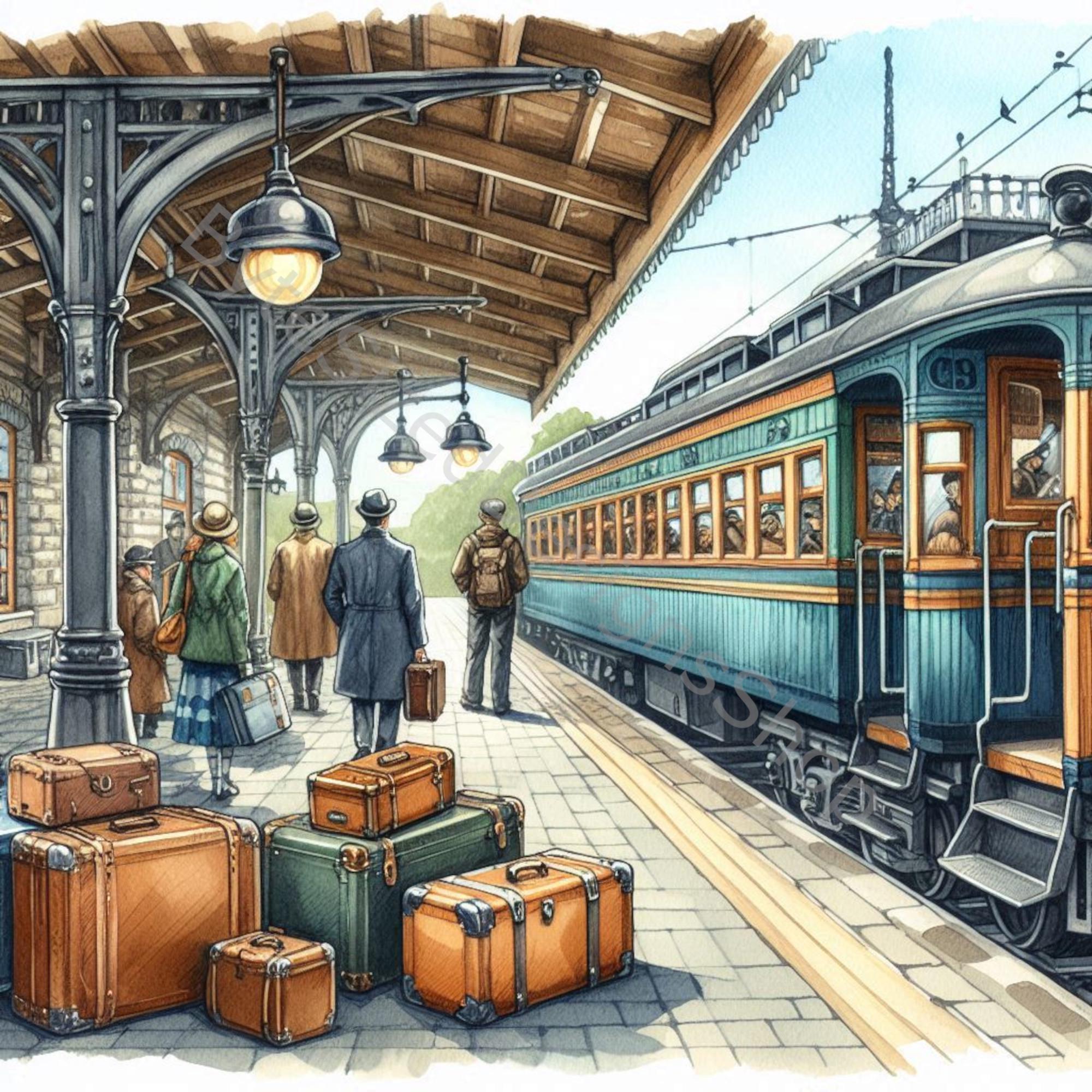 Watercolor Train Station Clip Art: High-res Jpgs (digital Download) - Etsy