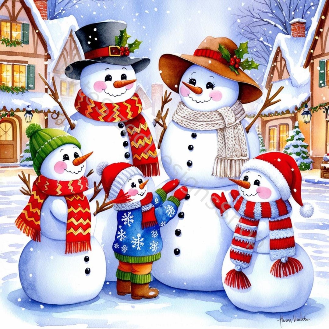 Snowman Family Clip Art Set 10 High Res Watercolor Jpgs for Junk ...