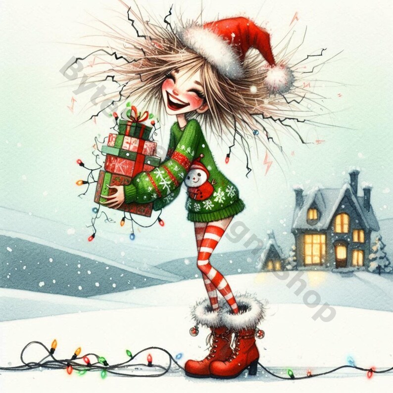 Christmas Girl Clip Art: Watercolor JPG Set (digital Download) - Etsy