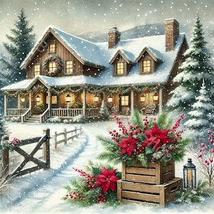 Christmas House Clip Art Set 10 High Res Watercolor Jpgs for Junk ...