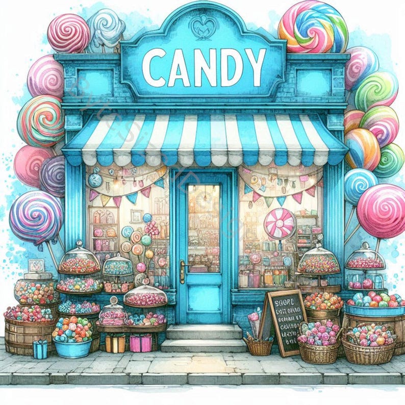 Candy Shop Clip Art Set 10 High Res Watercolor Jpgs for Junk Journaling ...