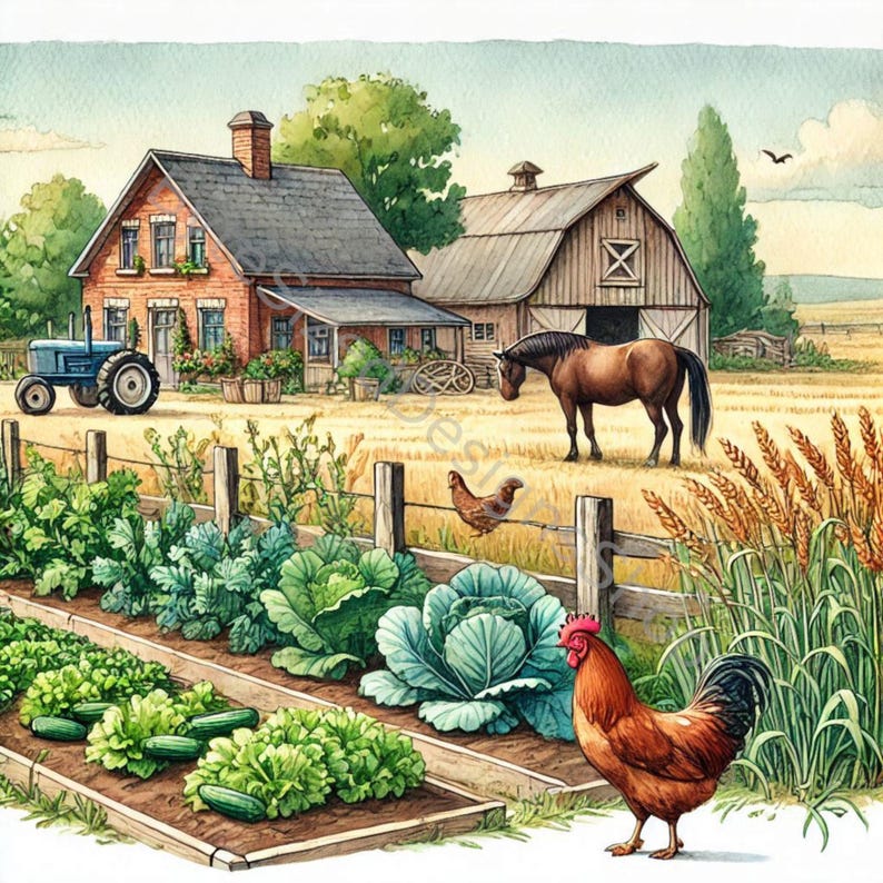 Watercolor Farm Clip Art Set: Countryside Scenes (digital Download) - Etsy