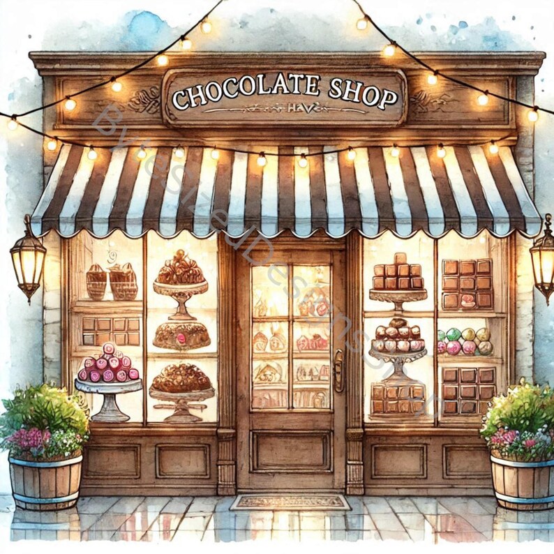Chocolate Shop Clip Art: Watercolor Junk Journal Images (digital ...