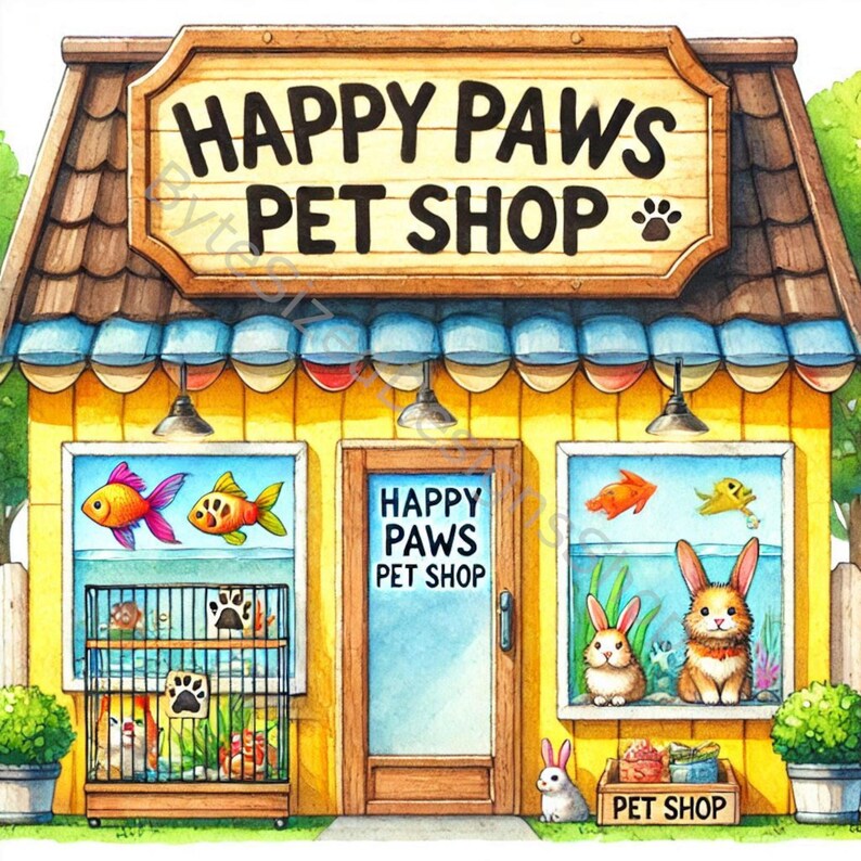 Pet Shop Clip Art Set 10 High Res Watercolor Jpgs for Junk Journaling ...