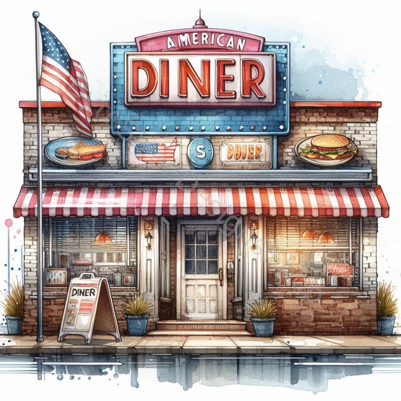 Diner Clip Art Set: Watercolor Restaurant Images (digital Download) - Etsy