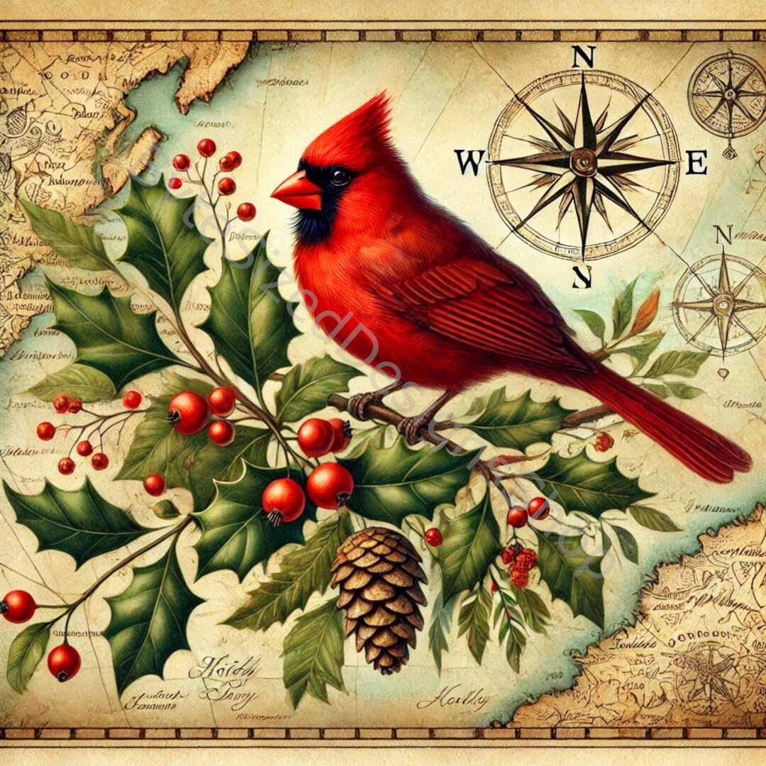 Watercolor Holly and Cardinal Clip Art Set: High-res Jpgs (digital ...
