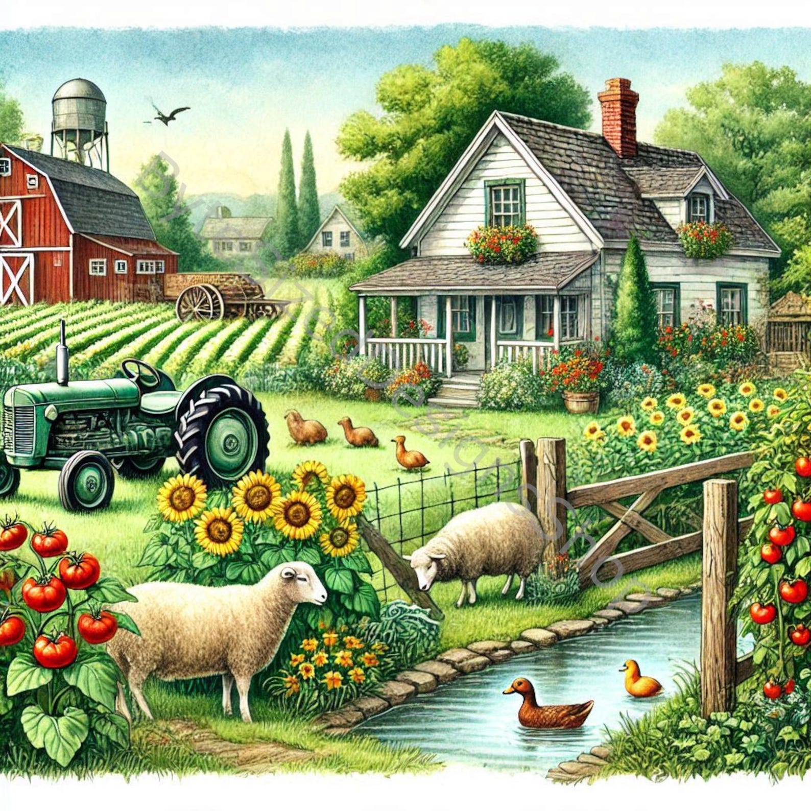 Watercolor Farm Clip Art Set: Countryside Scenes (digital Download) - Etsy