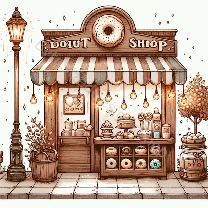 Donut Shop Clip Art Set 10 High Res Watercolor Jpgs for Junk Journaling ...