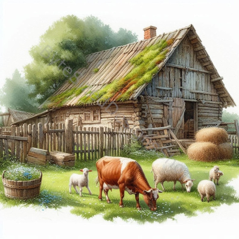 Old Barn Clip Art Set 10 High Res Watercolor Jpgs for Junk Journaling ...