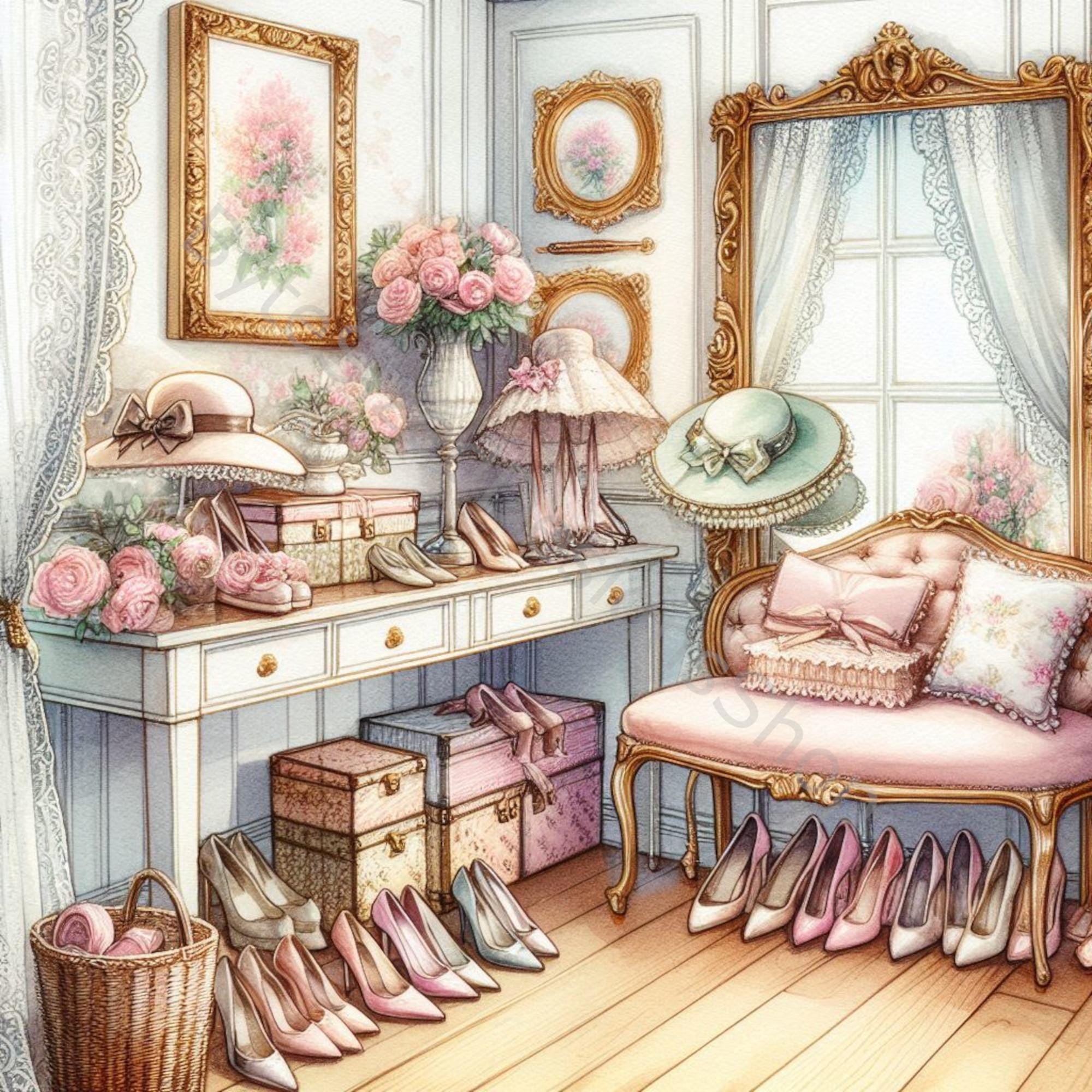 Parisian Dressing Room Watercolor Clipart: High-res Jpgs (digital ...