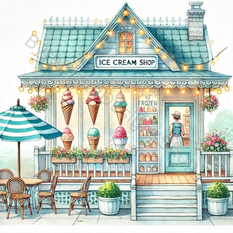 Ice Cream Shop Clip Art: Watercolor Junk Journal Images (digital ...