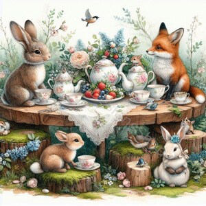 Easter Tea Party Watercolor Clip Art: Bunny, Floral (digital Download ...