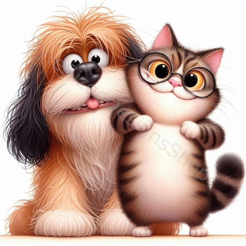 Imágenes prediseñadas de acuarela de un perro y un gato peculiares: JPG ...