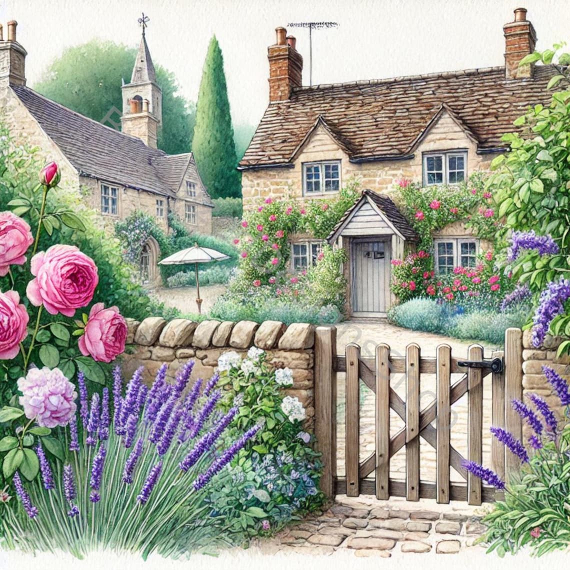 English Village Watercolor Clip Art: High-res Jpgs (digital Download ...