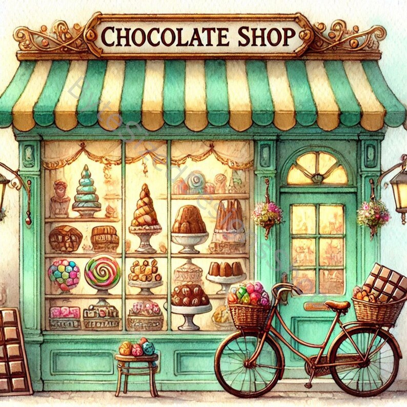 Chocolate Shop Clip Art: Watercolor Junk Journal Images (digital ...