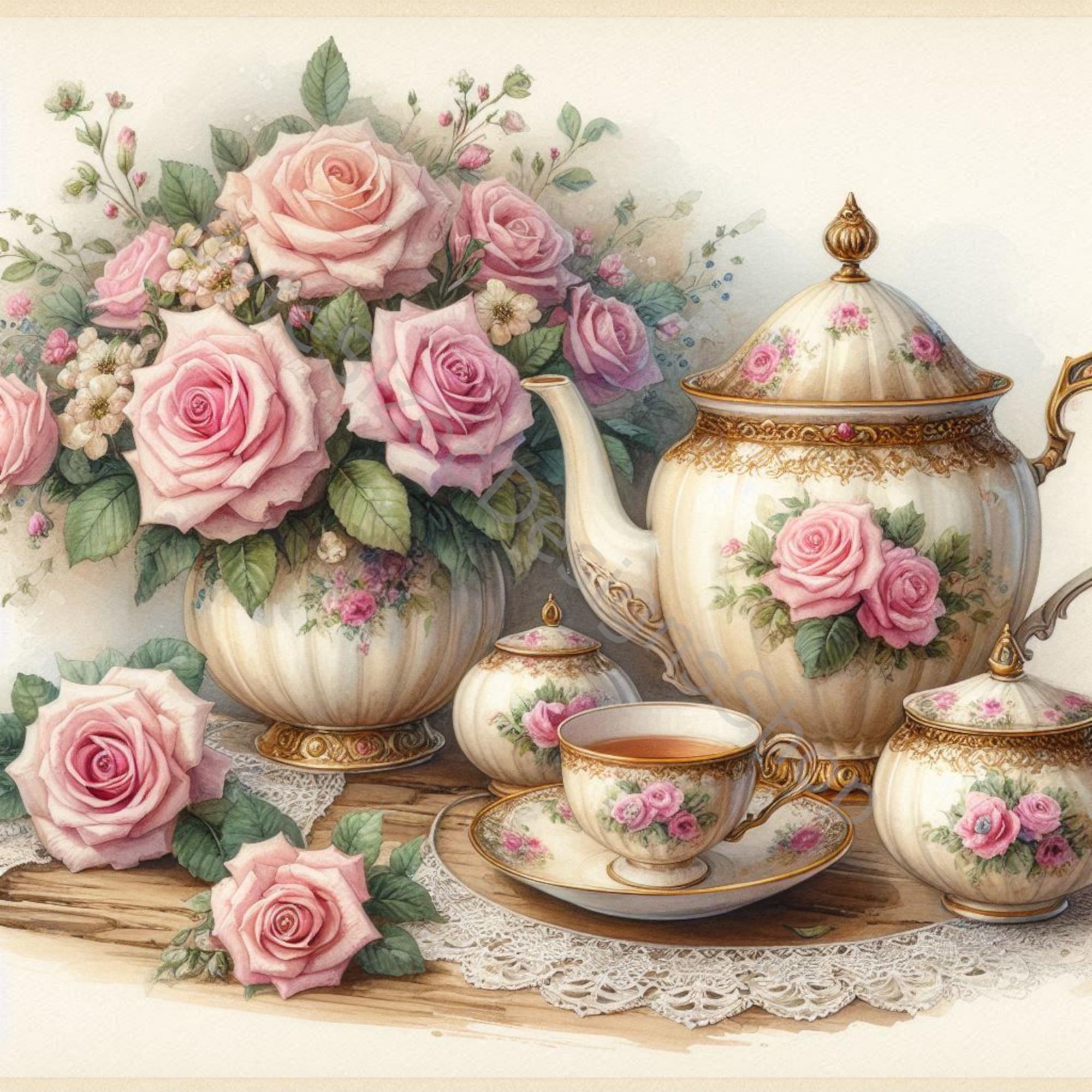 Victorian Shabby Chic Tea Set Clip Art Set 10 High Res Watercolor Jpgs ...
