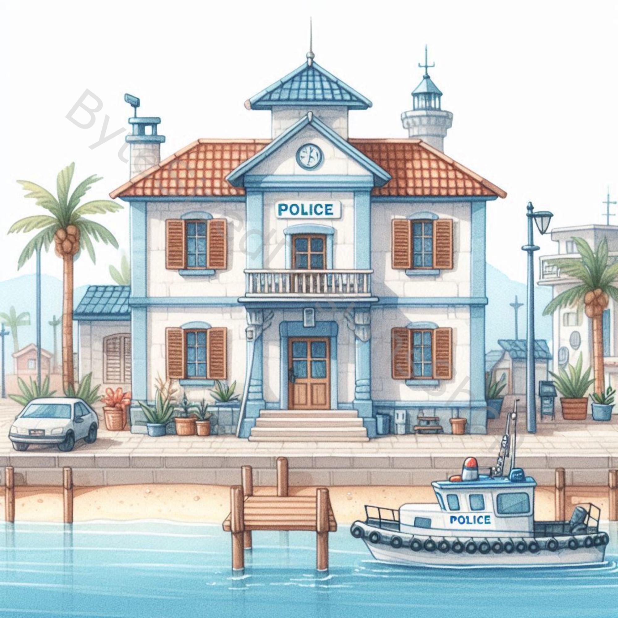 Watercolor Police Station Clip Art: High-res Jpgs (digital Download) - Etsy