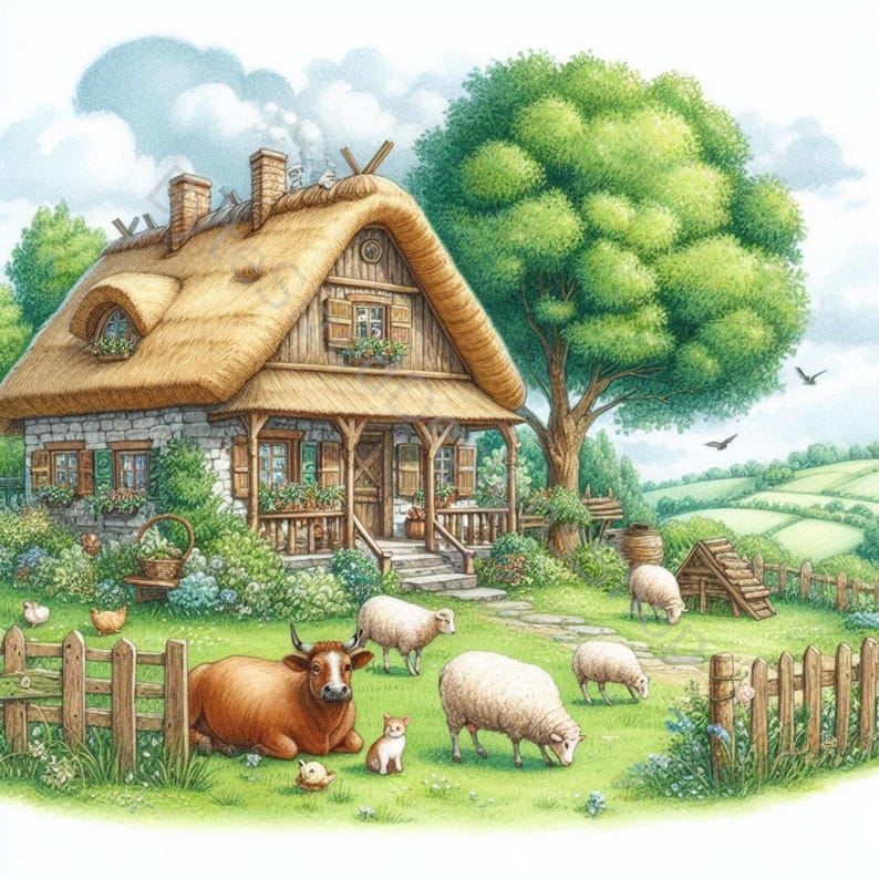Watercolor Farm Clip Art Set: Countryside Scenes (digital Download) - Etsy