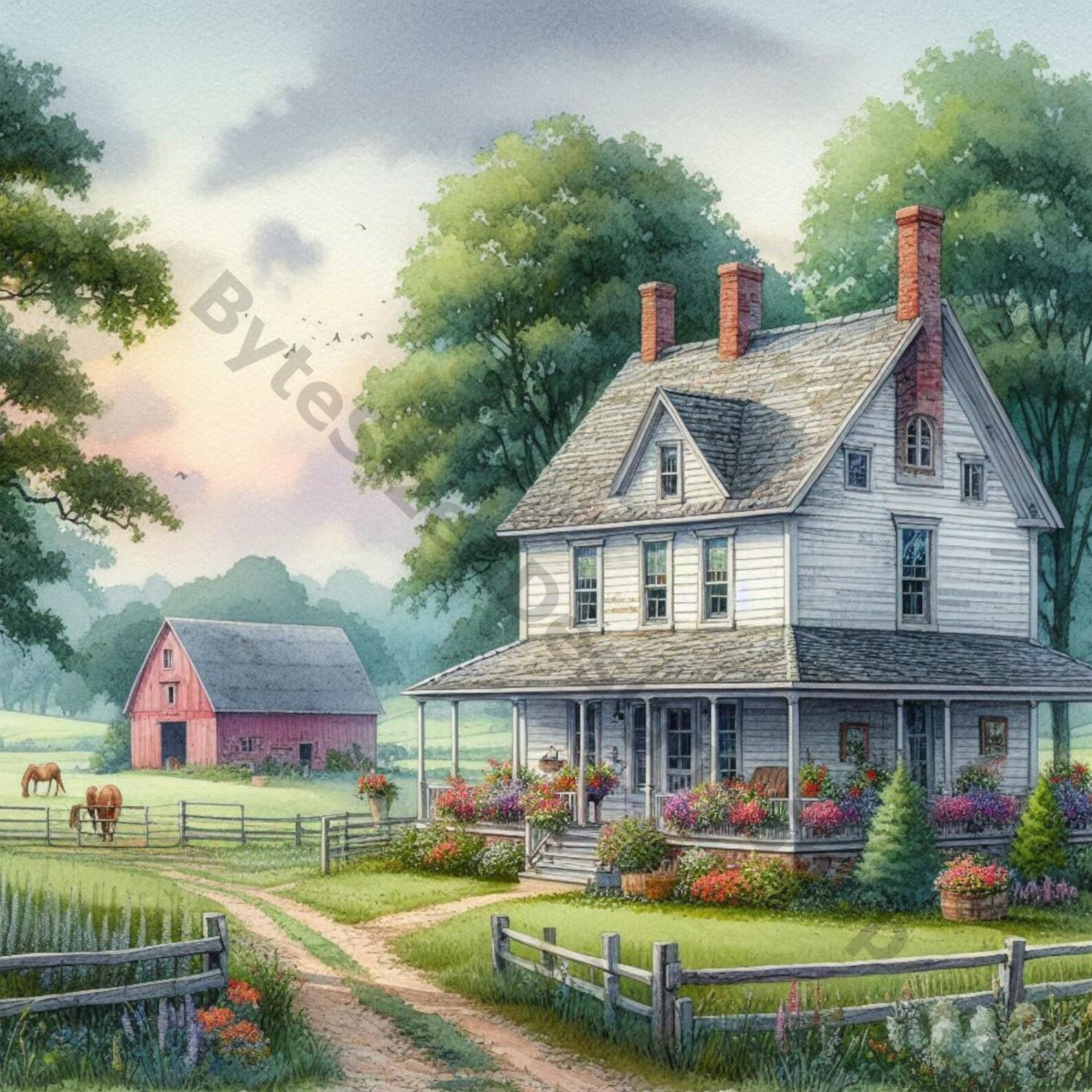 Farm House Clip Art Set -10 High Res Watercolor Jpgs for Junk ...