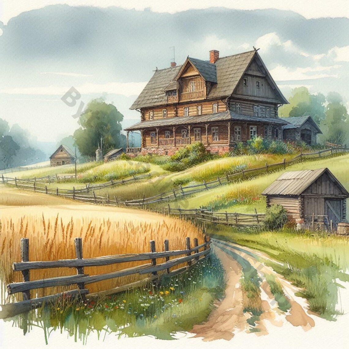 Watercolor Farmhouse Clip Art Set: High-res Jpgs (digital Download) - Etsy