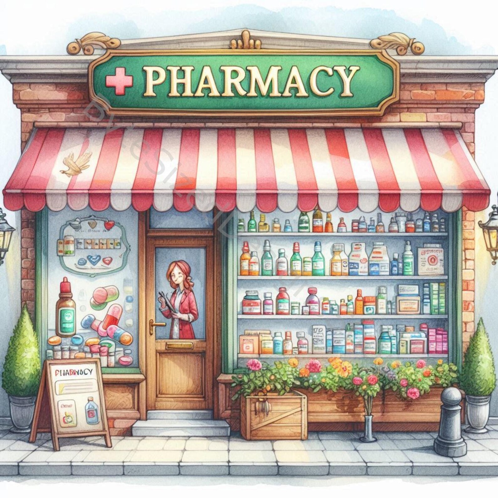 Pharmacy Shop Clip Art Set 10 High Res Watercolor Jpgs for Junk ...