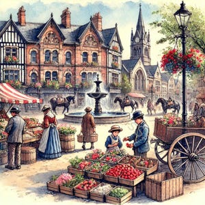 Victorian Market Day Watercolor Clipart: High-res Jpgs (digital ...
