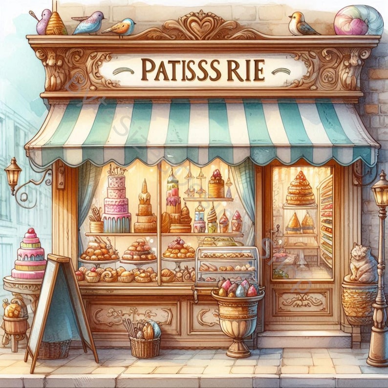 Patisserie Shop Watercolor Clip Art: High-res Jpgs (digital Download ...