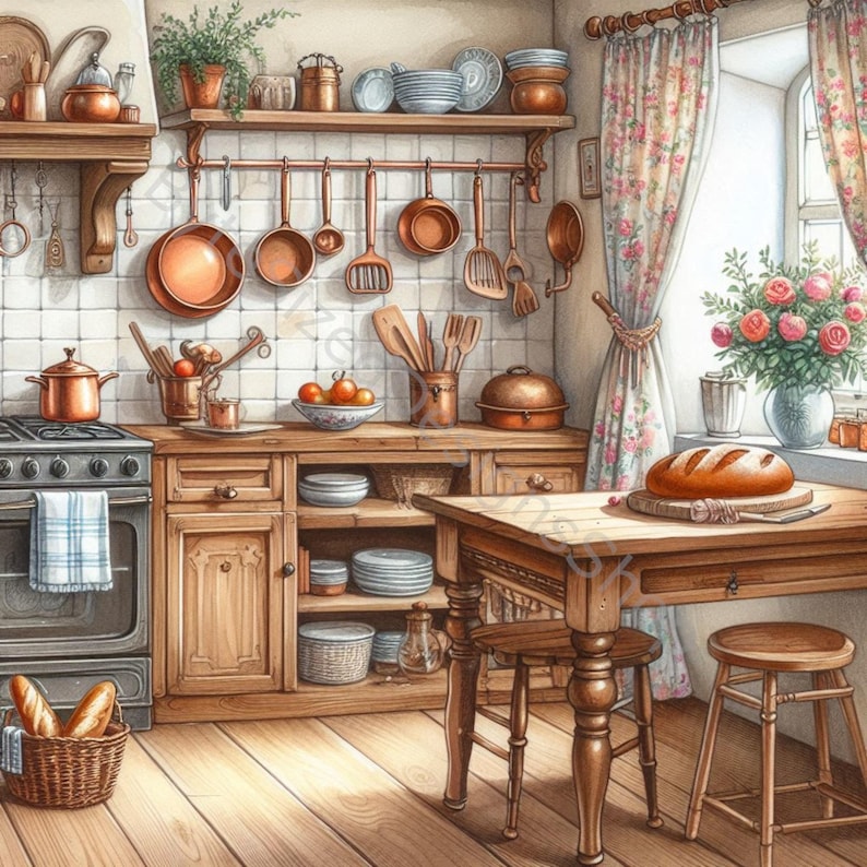 Watercolor Country Kitchen Clip Art: High-res Jpgs (digital Download ...