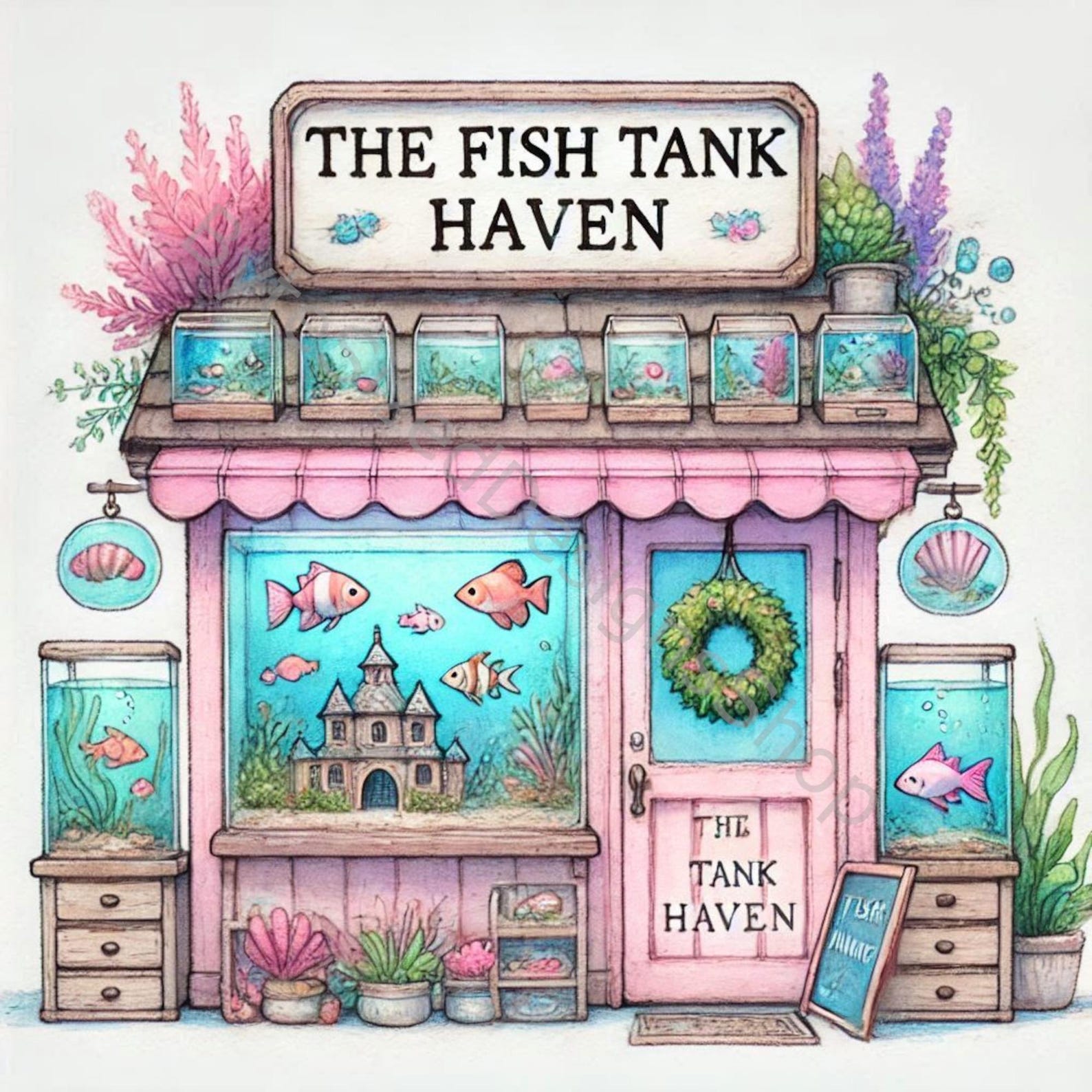 Watercolor Aquarium Shop Clip Art: High-res Jpgs (digital Download) - Etsy