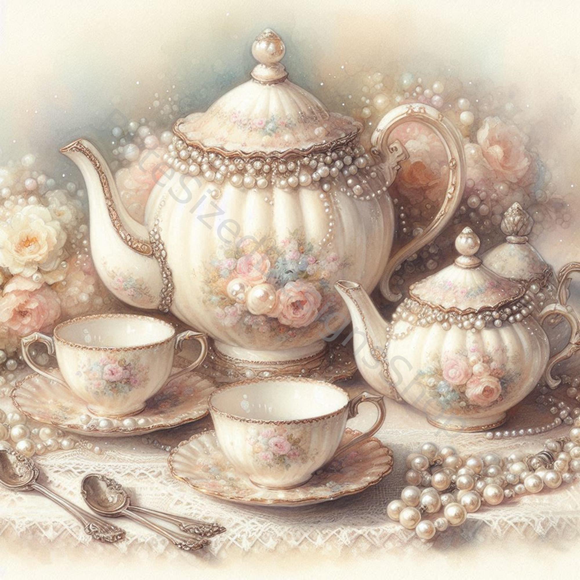 Victorian Shabby Chic Tea Set Clip Art Set 10 High Res Watercolor Jpgs ...