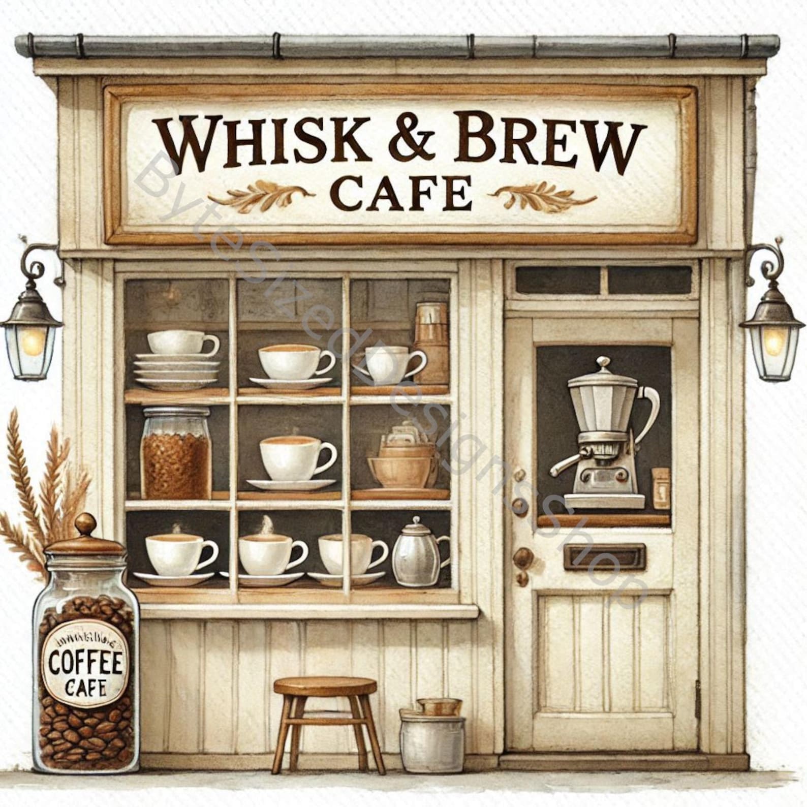 Watercolor Coffee Shop Clip Art: High-res Jpgs (digital Download) - Etsy