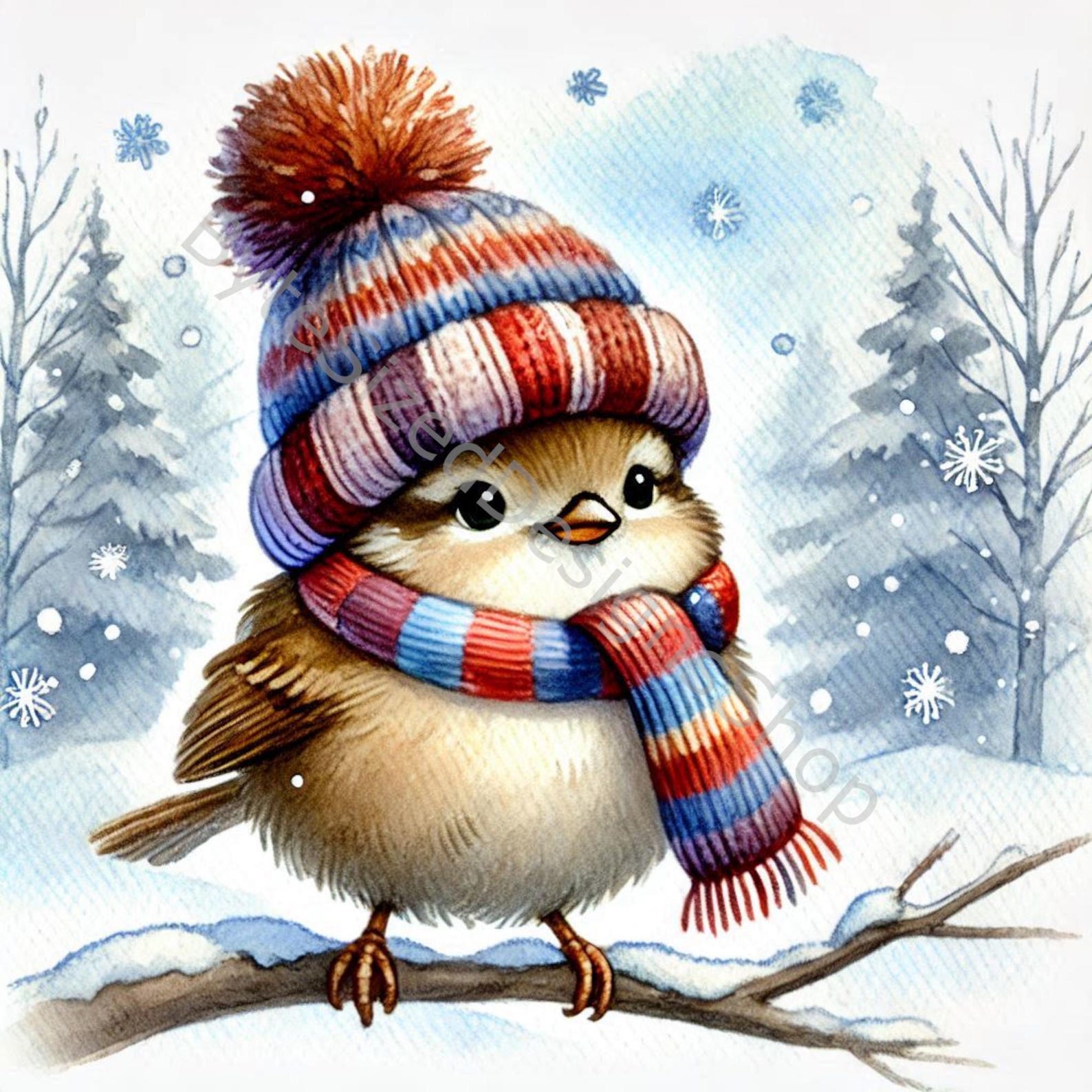 Winter Bird Clip Art Set 10 High Res Watercolor Jpgs for Junk ...