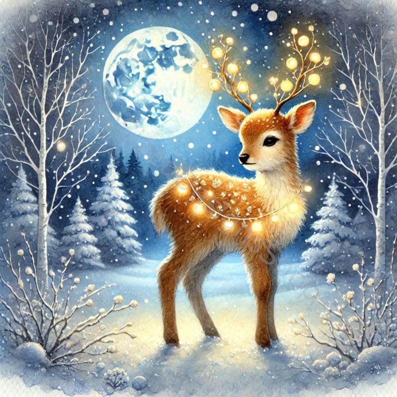 Watercolor Golden Fawn Clip Art: Christmas Deer Jpgs (digital Download ...