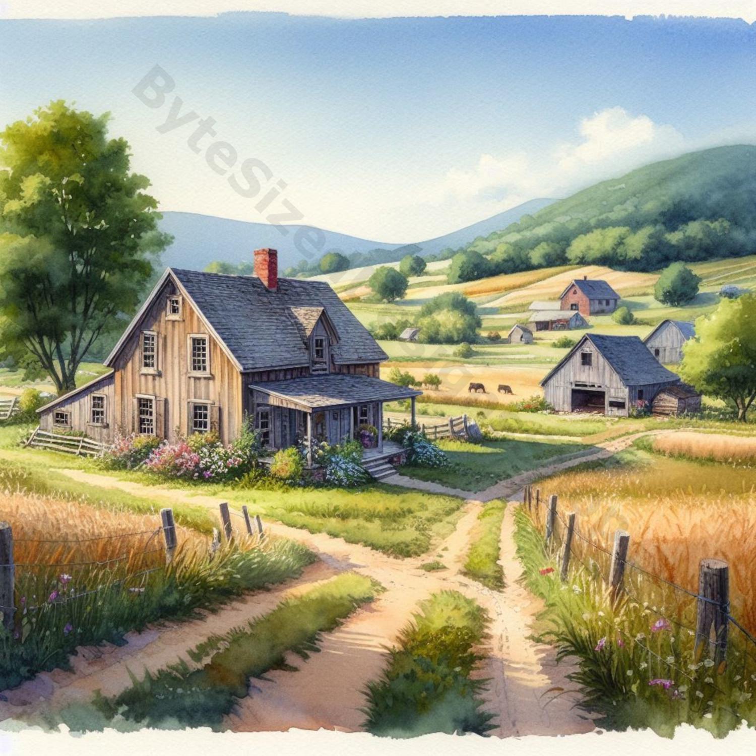 Farm House Clip Art Set -10 High Res Watercolor Jpgs for Junk ...