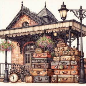 Watercolor Train Station Clip Art: High-res Jpgs (digital Download) - Etsy