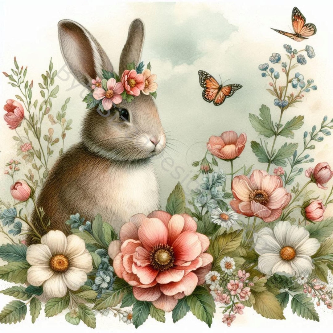 Vintage Rabbit Clip Art Set 10 High Res Watercolor Jpgs for Junk ...