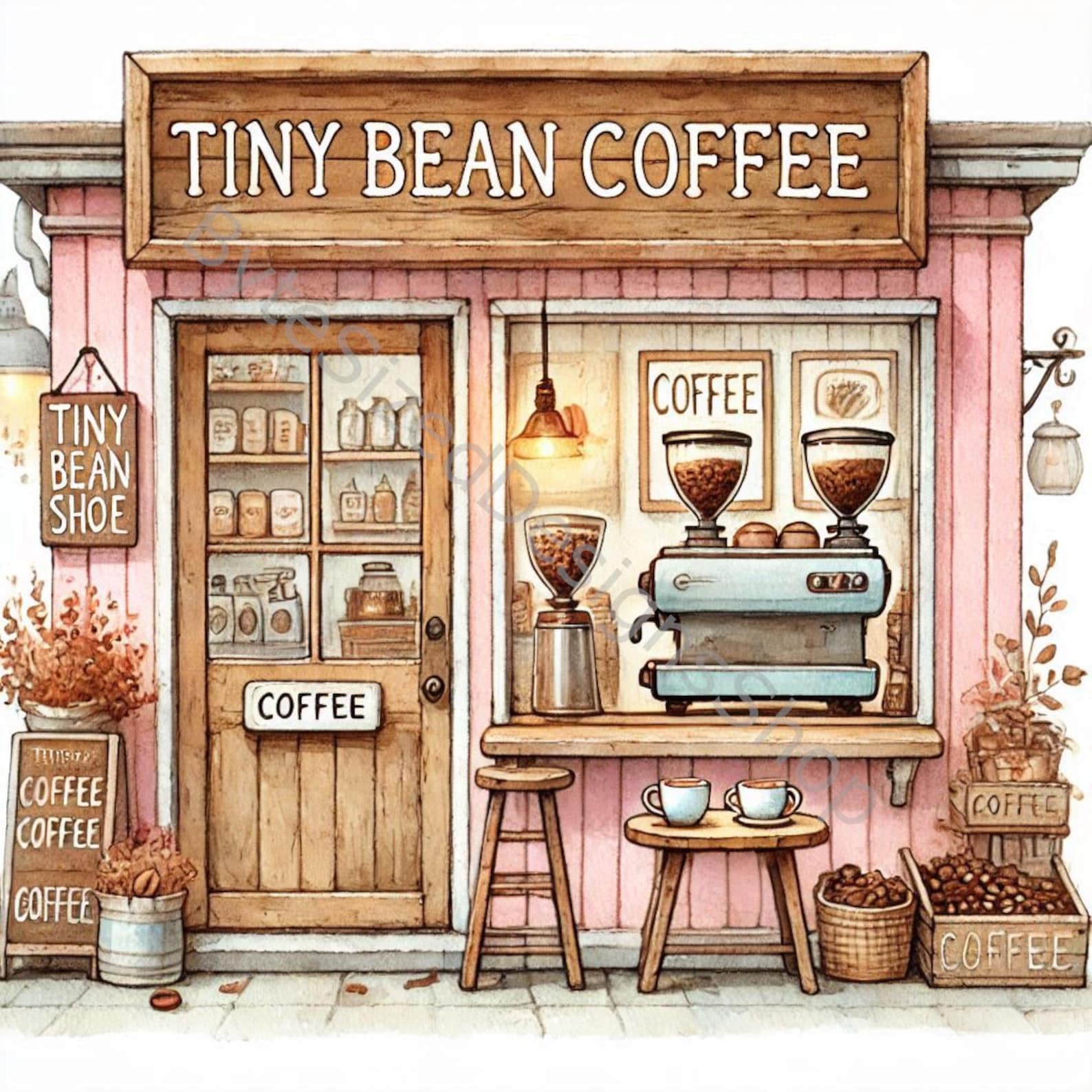 Watercolor Coffee Shop Clip Art: High-res Jpgs (digital Download) - Etsy